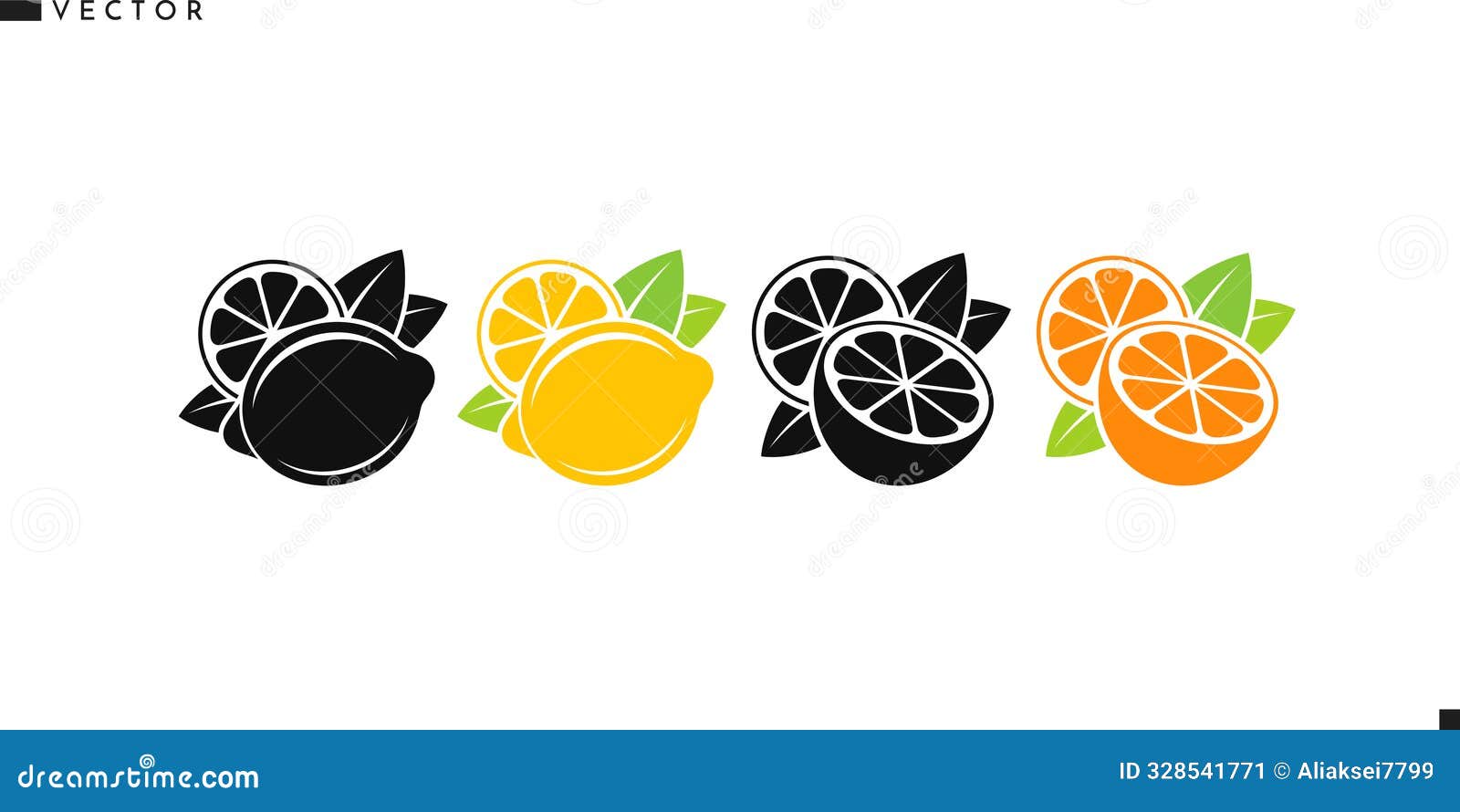 Citrus Fruit Vector. Lemon and Orange with Leaves Stock Vector ...