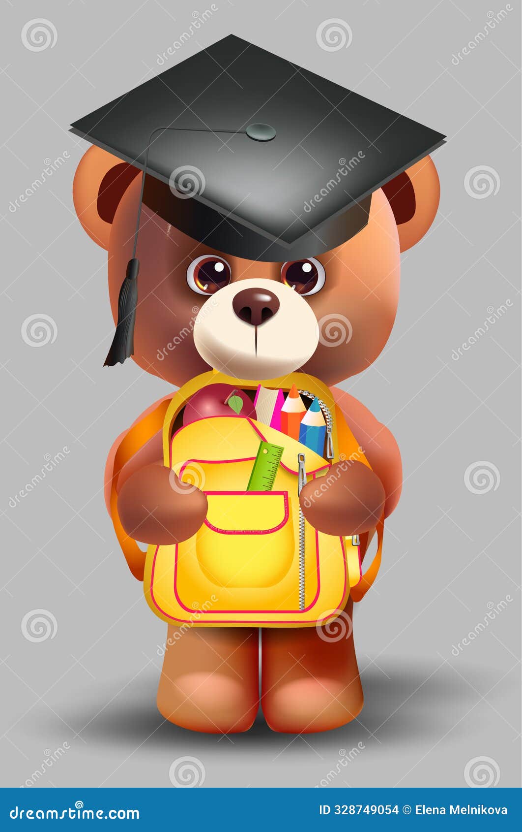 Teddy Bear in a Student Hat with a Satchel. Stock Illustration ...