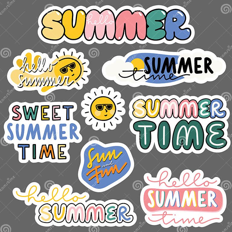 Colorful Summer Time Sticker Set Stock Vector - Illustration of hello ...