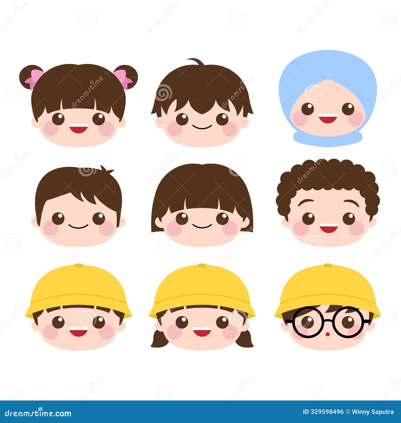 Set of Cute Children Head Cartoon Style Stock Illustration ...