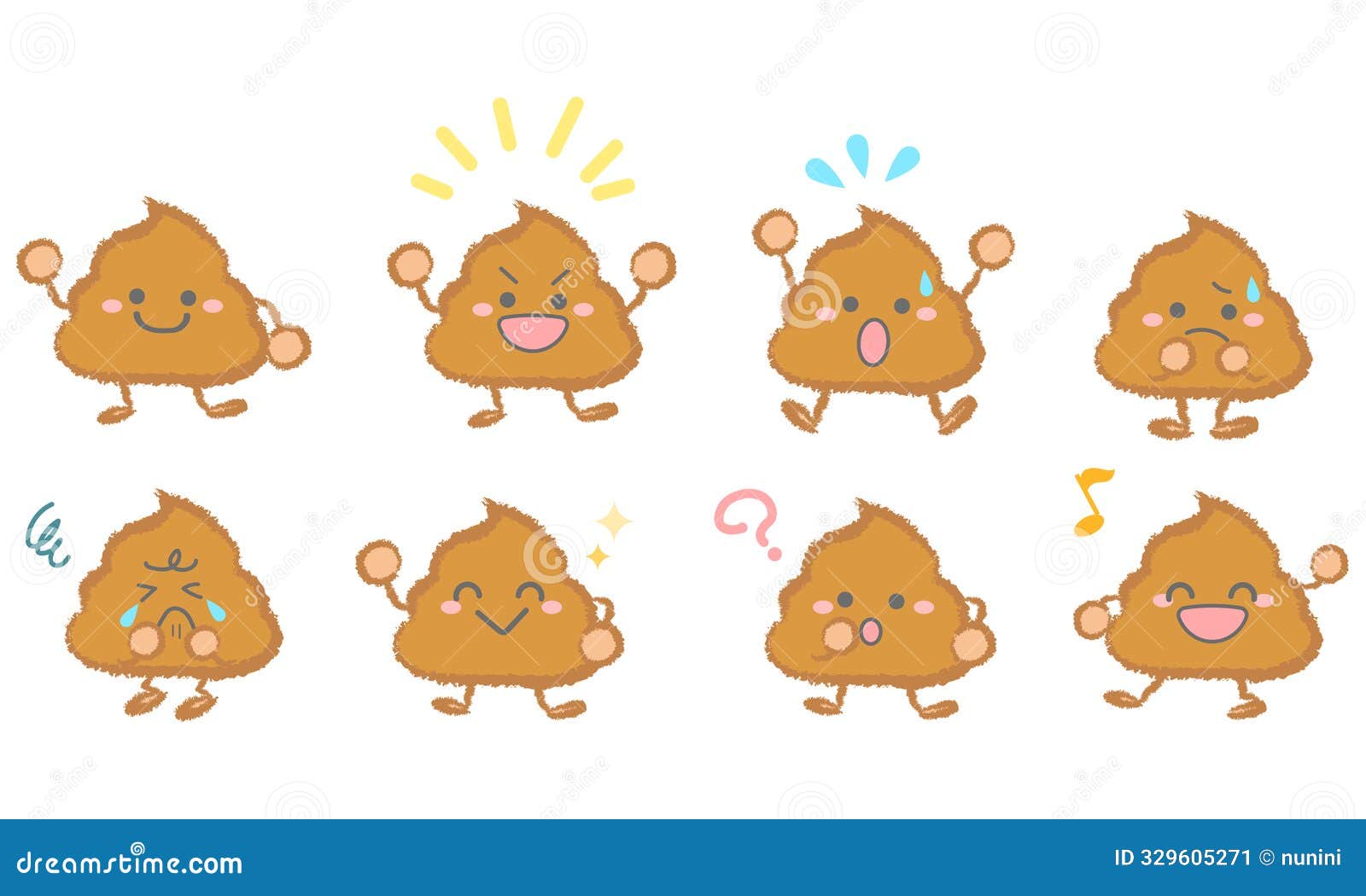 Brown Poop Character Set with Various Expressions Stock Vector ...