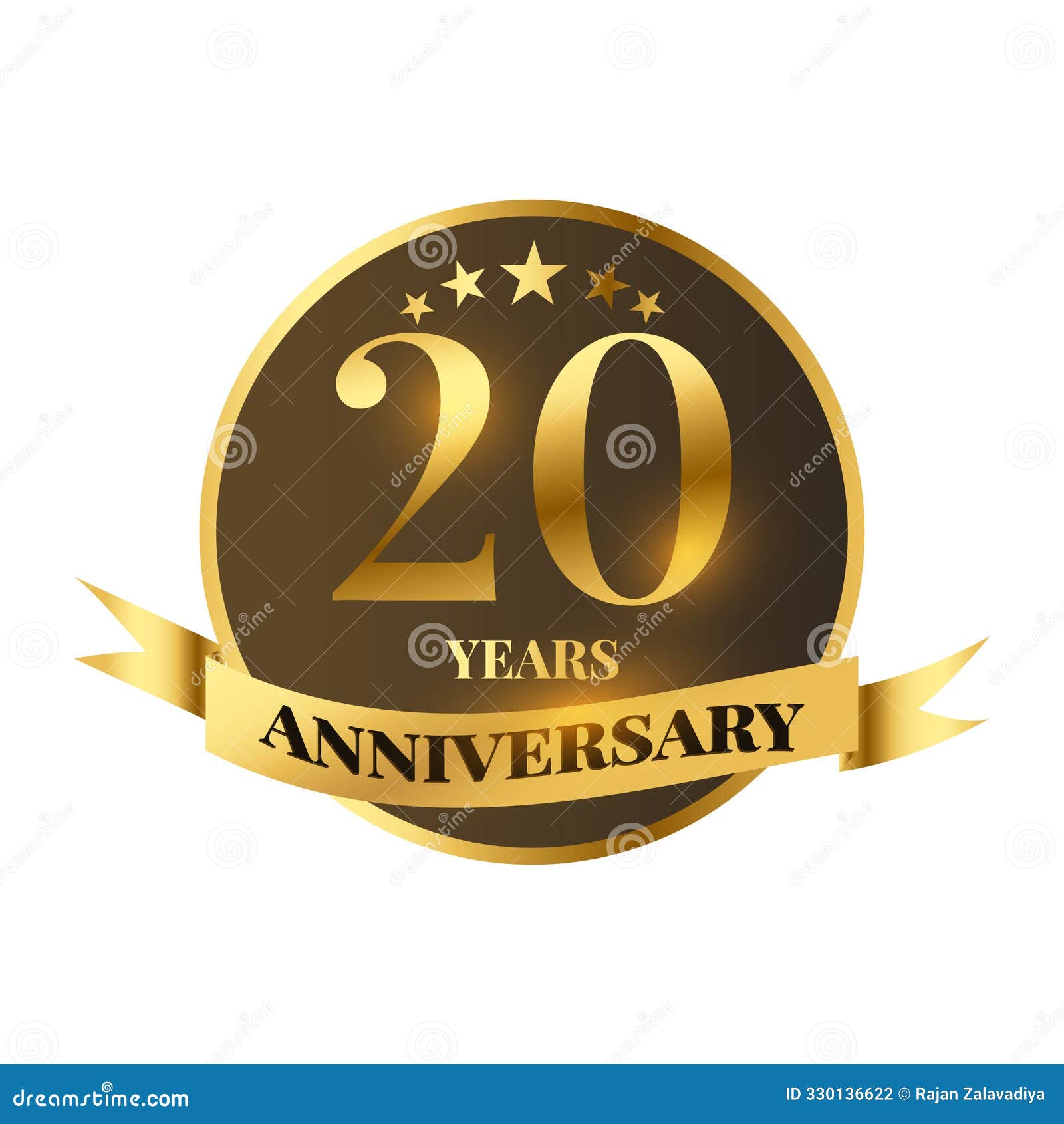 20 Years Anniversary Celebration Badge in Golden Stock Photo - Image of ...