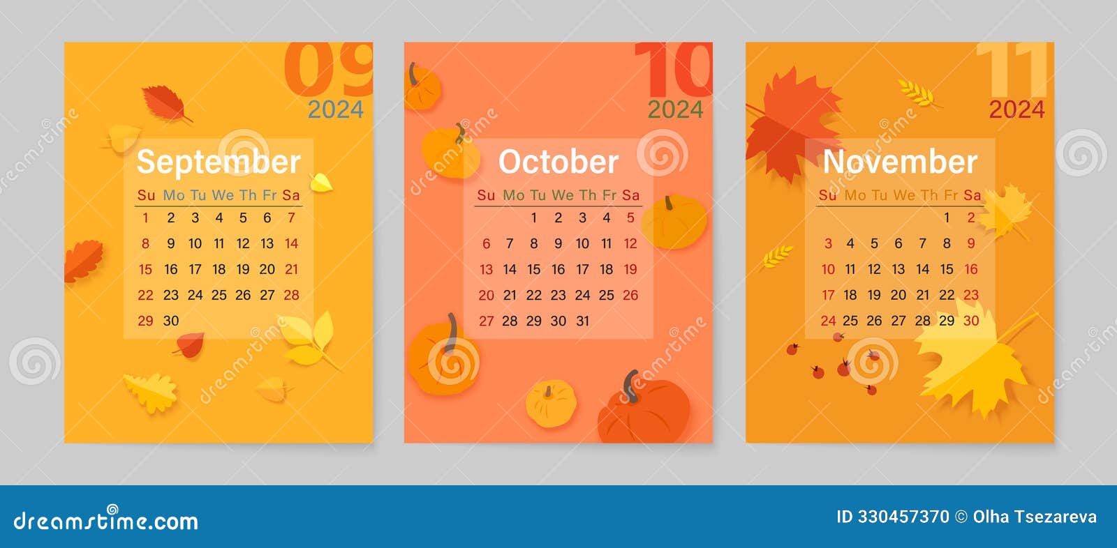 Autumn Months Calendar for 2024 Year Stock Illustration - Illustration ...