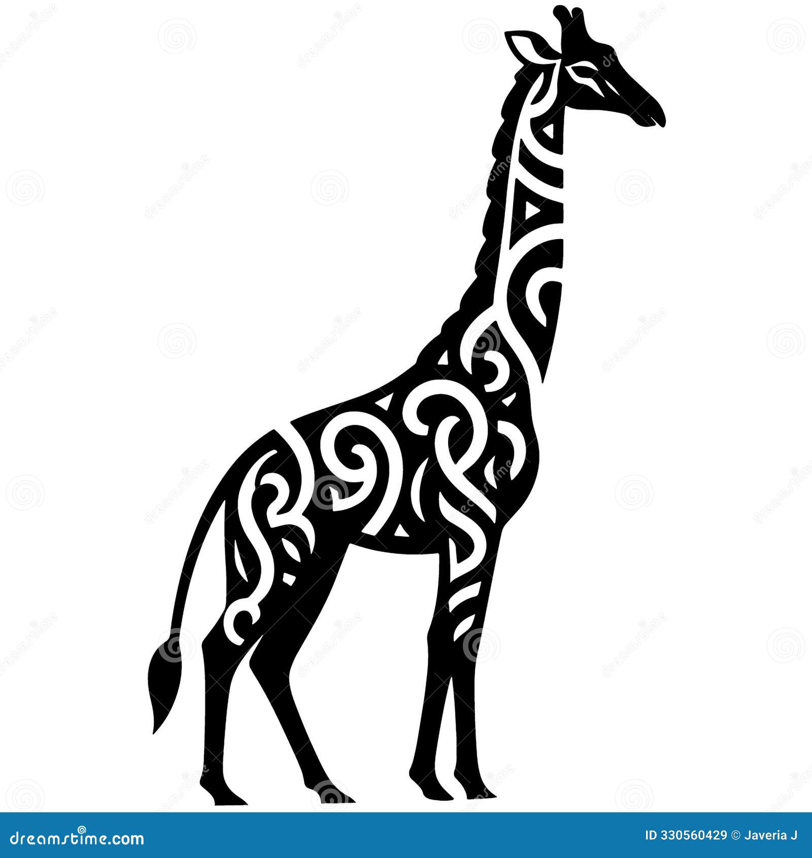 Majestic Giraffe Silhouette in a Classic Black and White Design. Stock ...