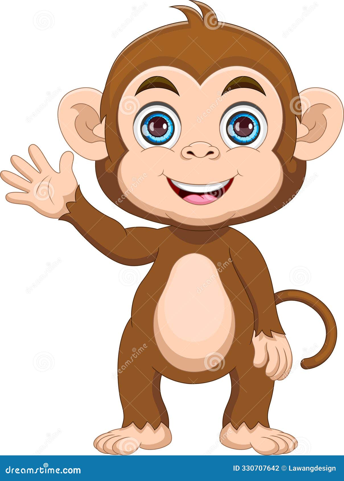 Cute baby monkey waving stock illustration. Illustration of mascot ...