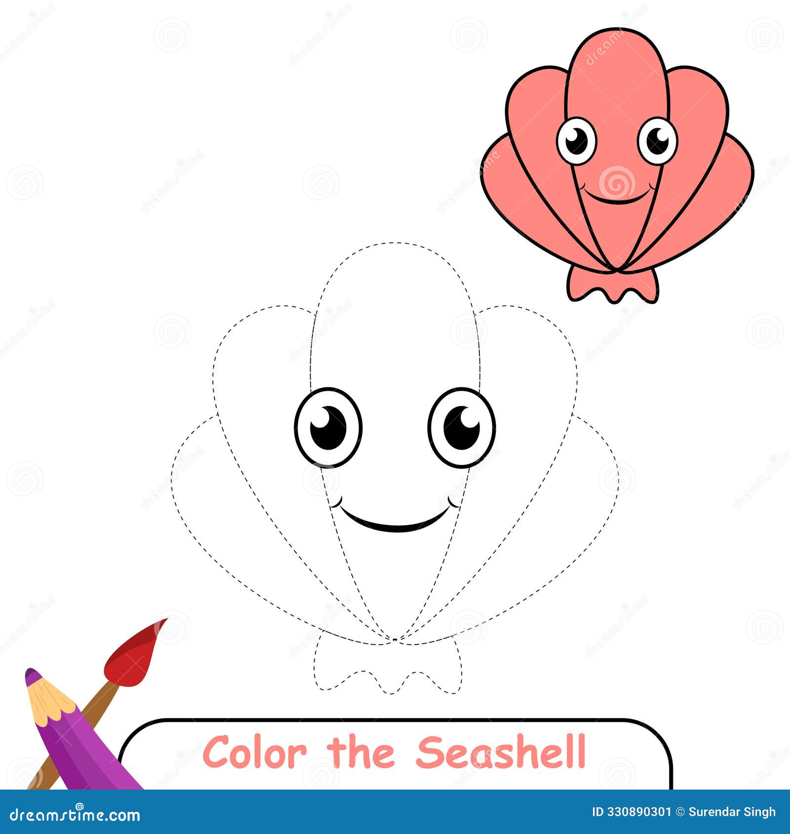 Seashell Coloring Page Colored Illustration, Coloring Book Or Coloring ...