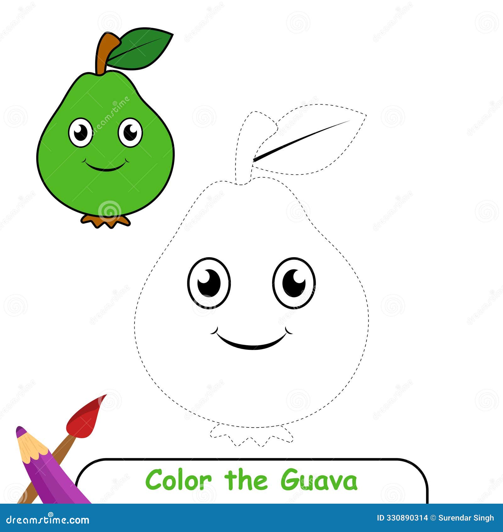 Guava Coloring Page Colored Illustration, Coloring Book or Coloring ...