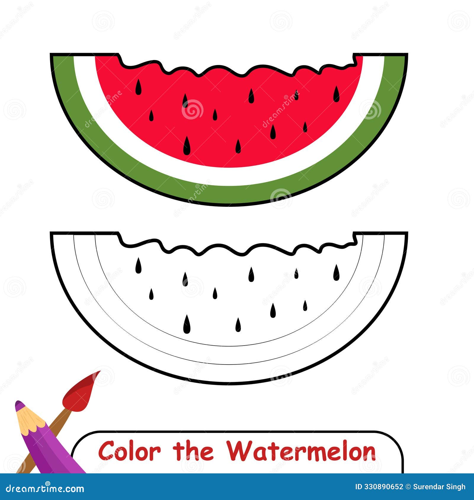 Watermelon Coloring Page, Coloring Book for Kids, Watermelon Isolated ...