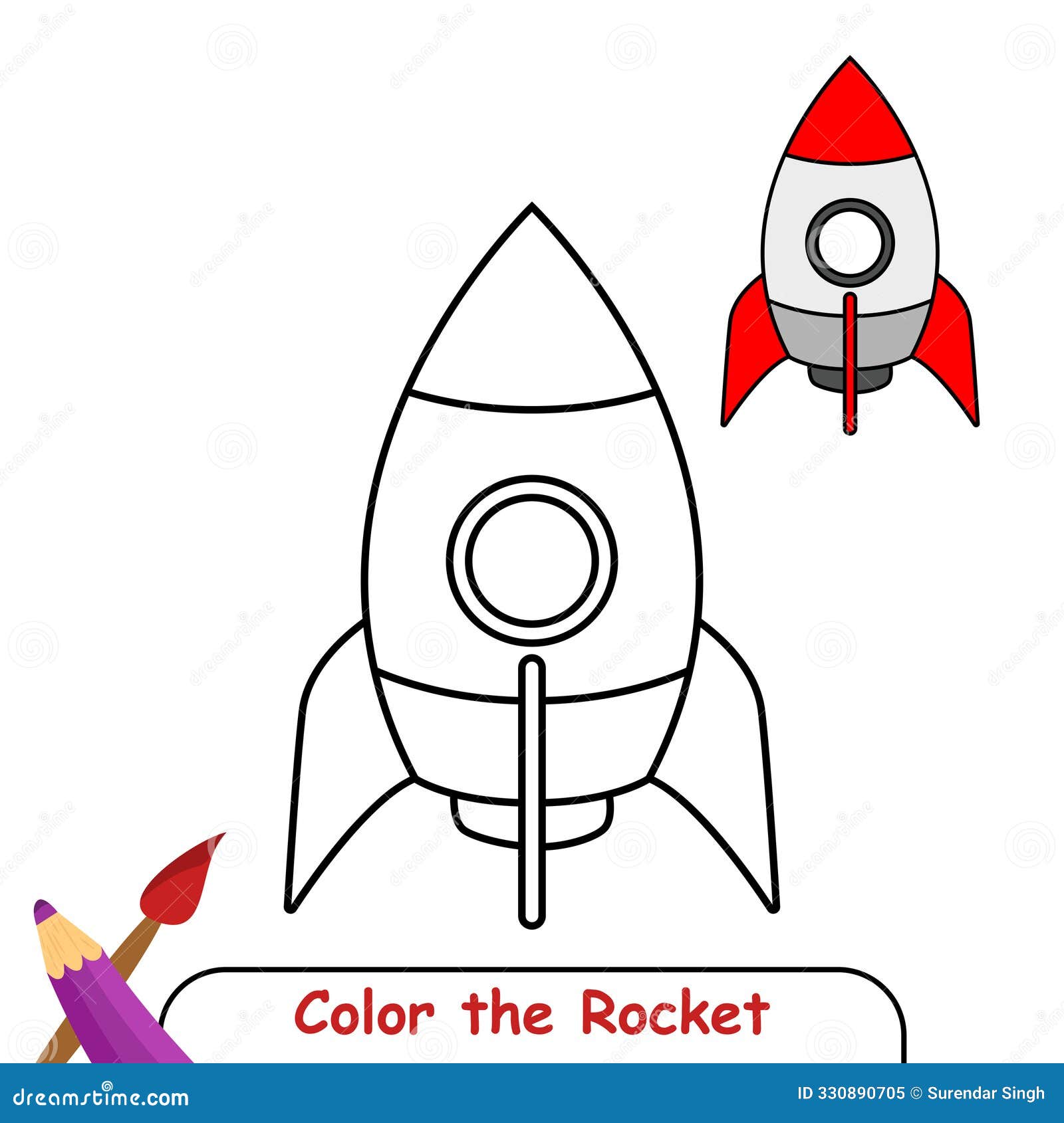 Rocket Coloring Page, Coloring Book for Kids, Rocket Isolated Vector ...