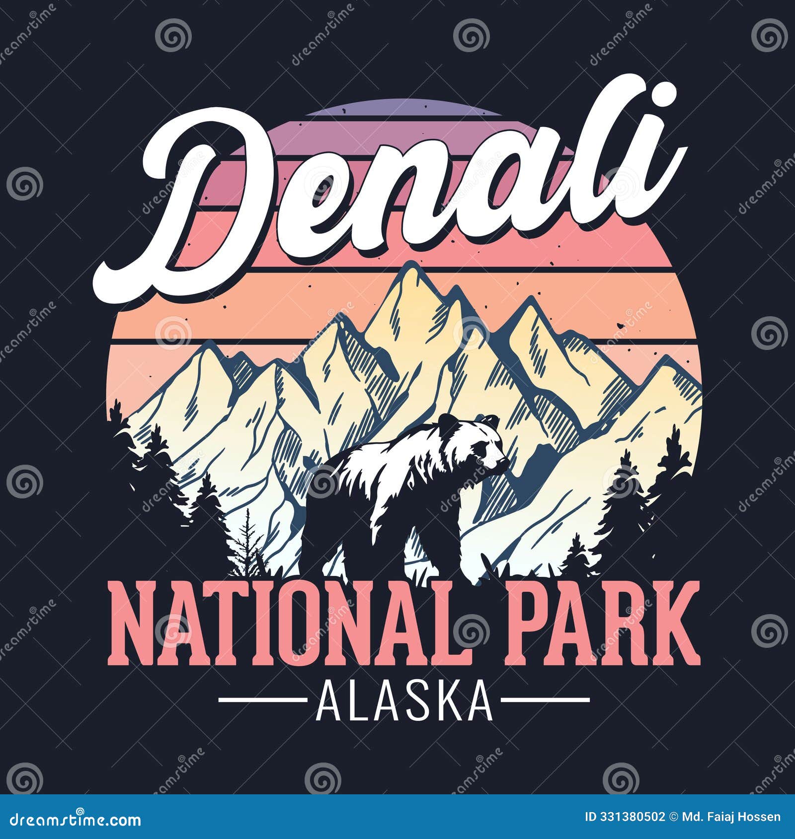 Denali National Park Vector Sketch Illustration Usa Nature ...