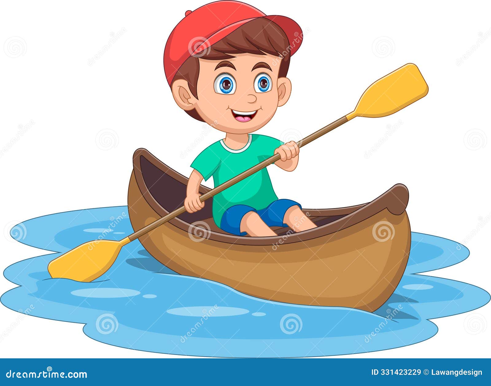 Boy rowing wooden boat stock illustration. Illustration of float ...