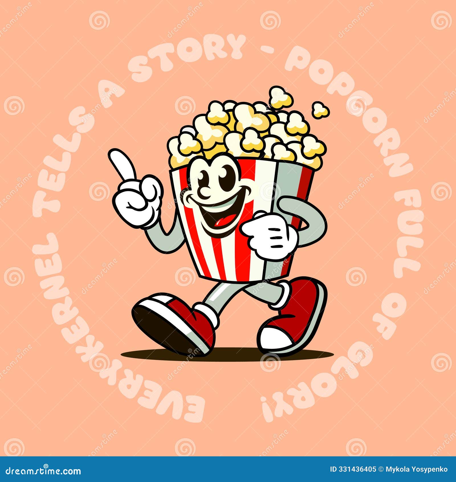 Vintage Cartoon Popcorn Mascot with Logo Stock Illustration ...