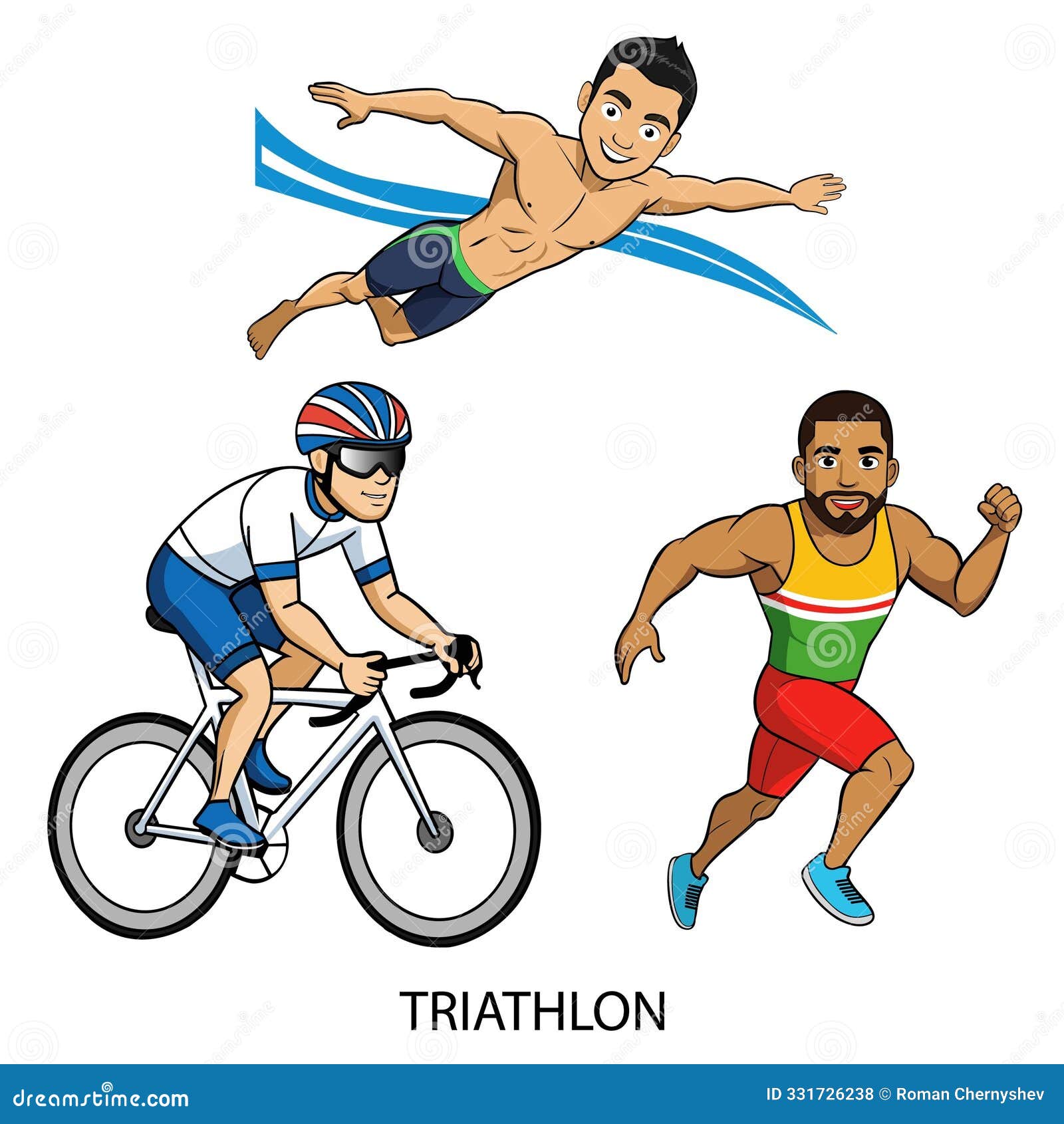 Triathlon athletes. stock illustration. Illustration of cycle - 331726238