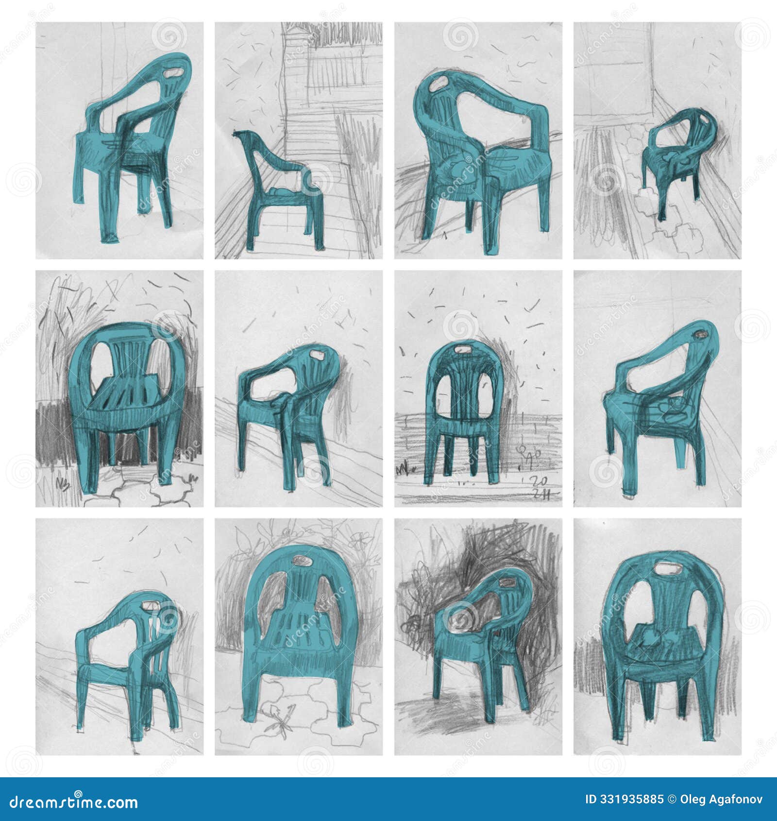 Creative Authors Illustration of 12 Plastic Garden Chairs in Graphic ...