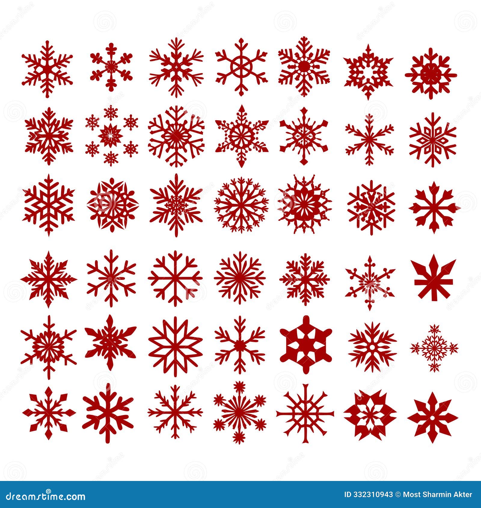 Set of Flat Snowflake Icons Winter Christmas Vector Illustration. Stock ...