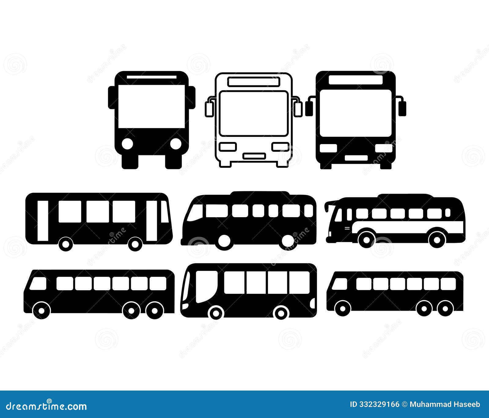 Set of Bus Icons or Symbols Stock Illustration - Illustration of white ...