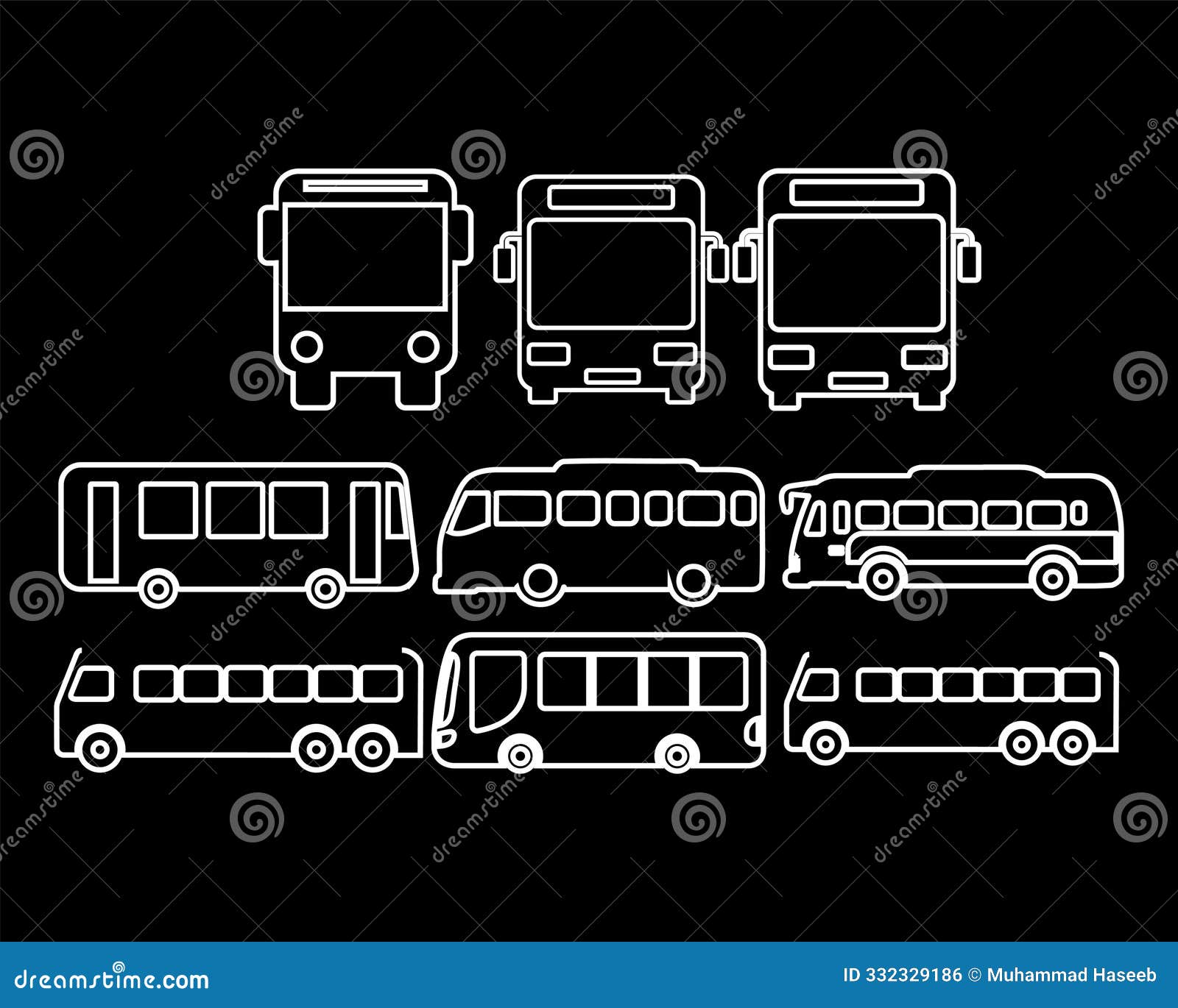 Set of Bus Icons or Symbols Stock Illustration - Illustration of white ...