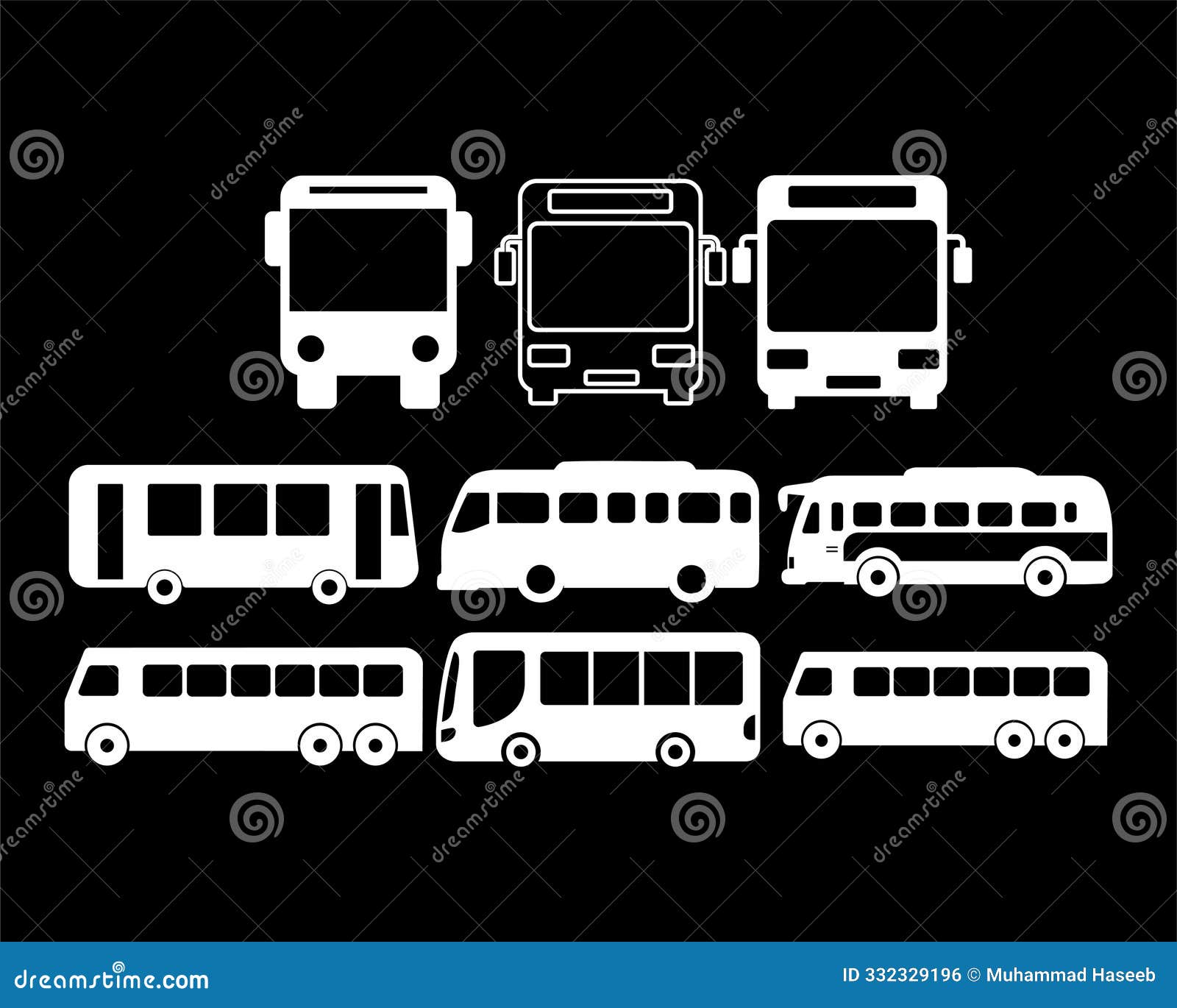 Set of Bus Icons or Symbols Stock Illustration - Illustration of white ...