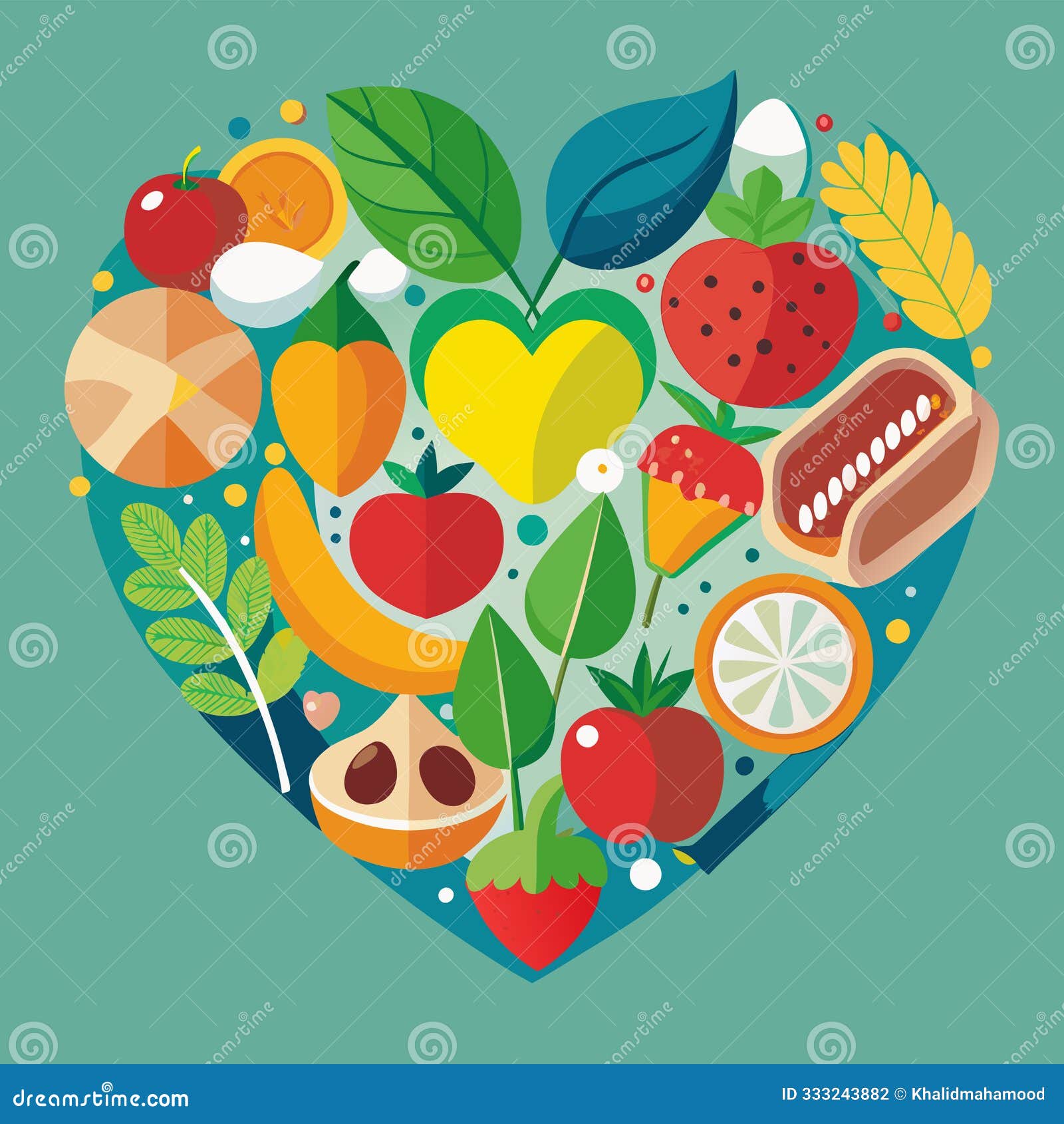 Heart-Shaped Healthy Food Vector: a Vibrant Composition of Fruits ...