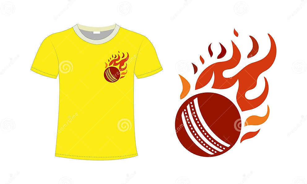 Flaming Cricket Brining Ball Creative T Shirt Design Concept for ...