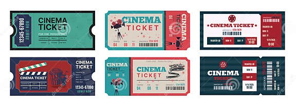 Vintage Style Cinema Ticket Design Collection Vector Set Stock Vector ...