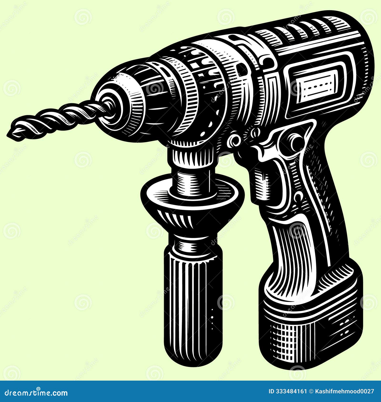Detailed Hand Drawn Cordless Drill Machine Classic Monochrome ...