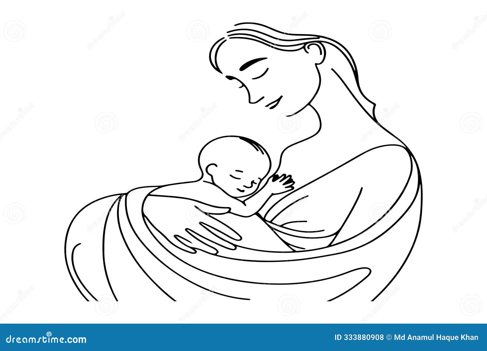 Intimate Line Art Illustration of a Mother Gracefully Breastfeeding Her ...