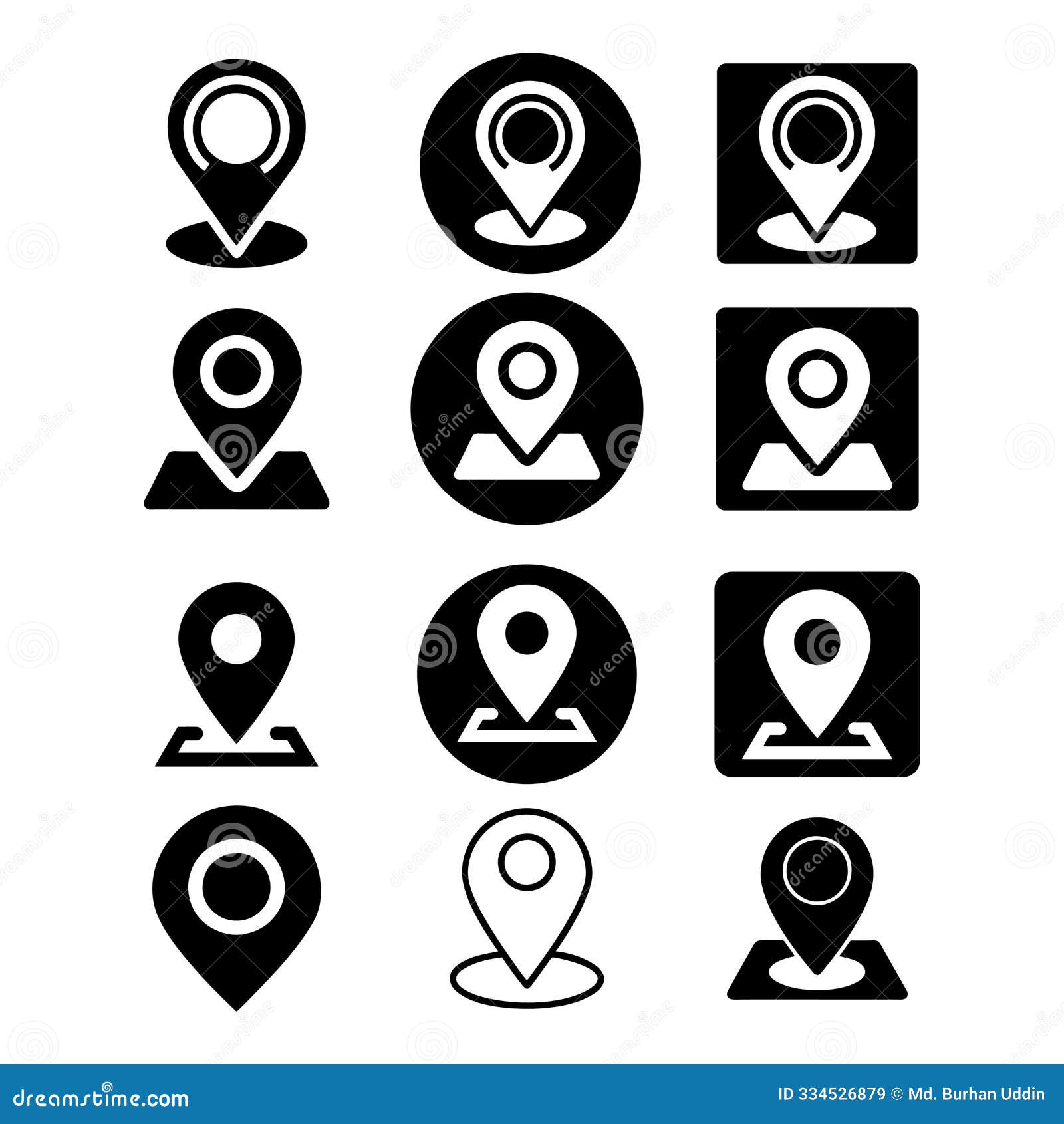 Address Map Location GPS Icon Set Vector Art Illustration 12 Location ...