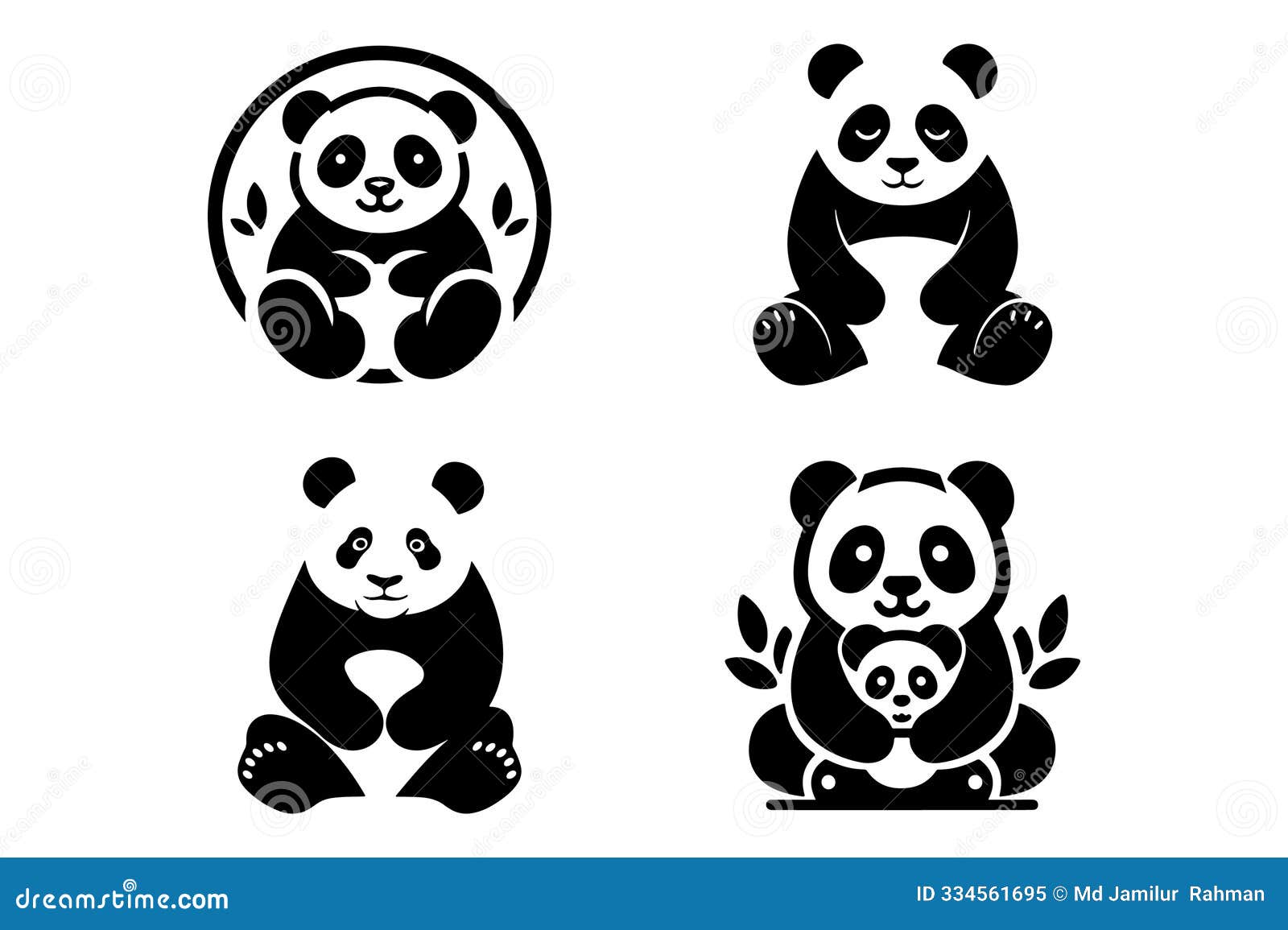 Cute Panda Silhouette Vector Set Collection Stock Vector - Illustration ...