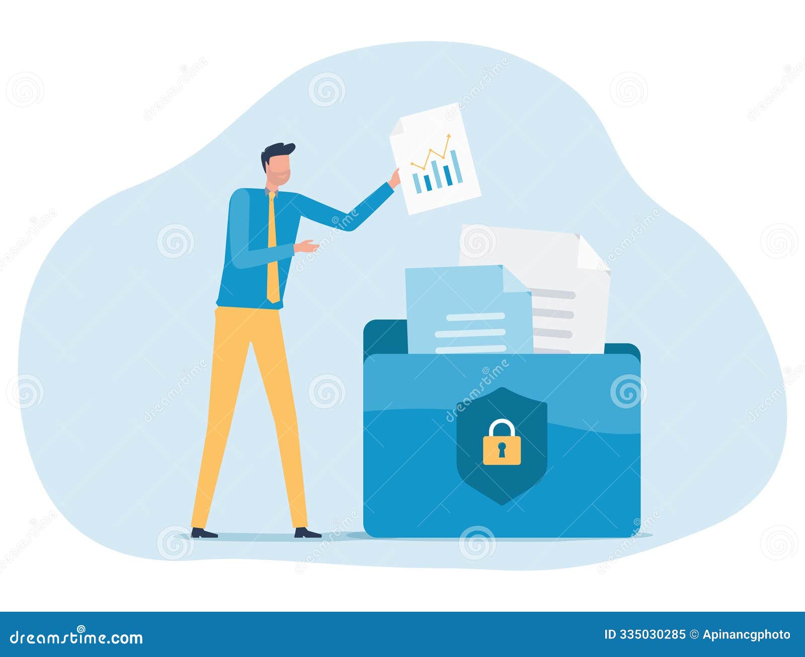 Businessman Save Documents in Folders. Business Data Security. Protect ...