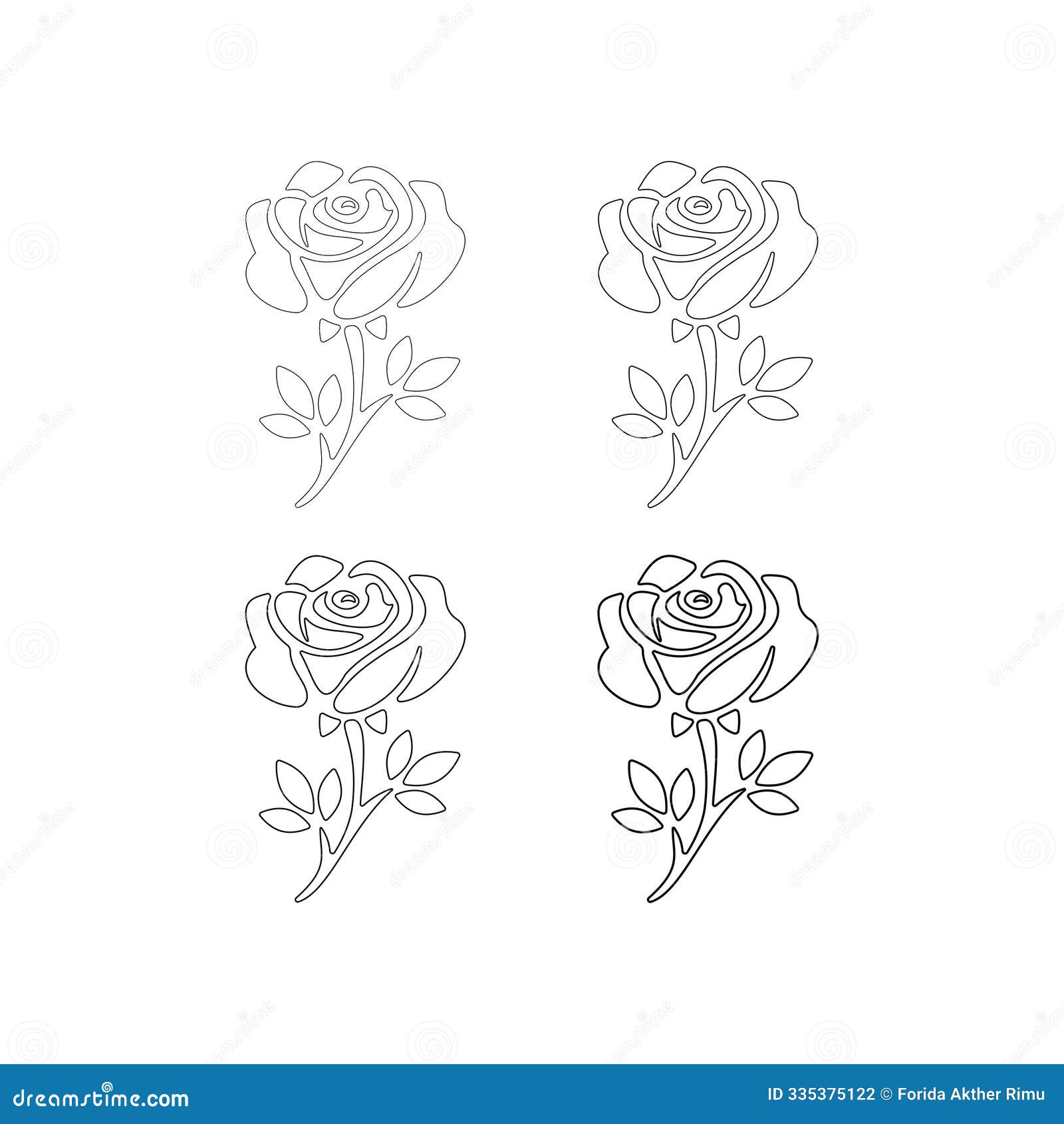 Set of Simple Rose Line Art Illustrations,Rose Doodle Stock Illustration - Illustration of ...