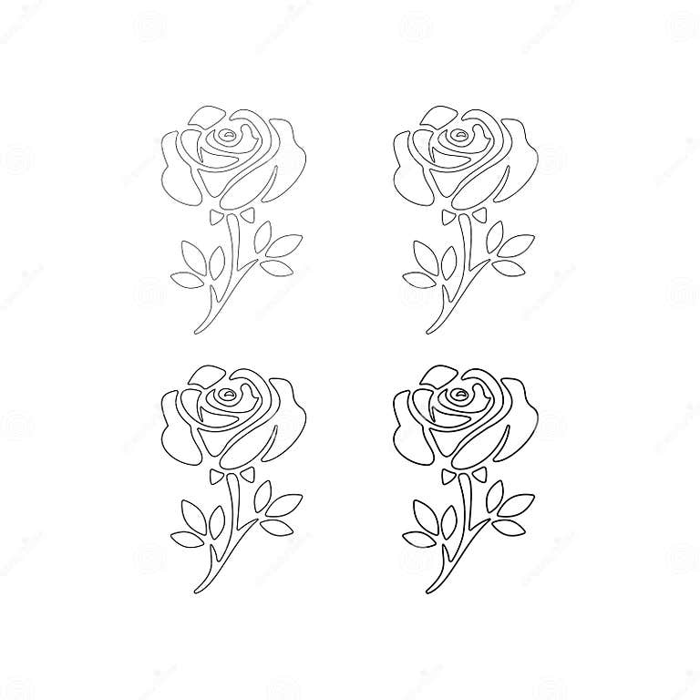 Set of Simple Rose Line Art Illustrations,Rose Doodle Stock ...