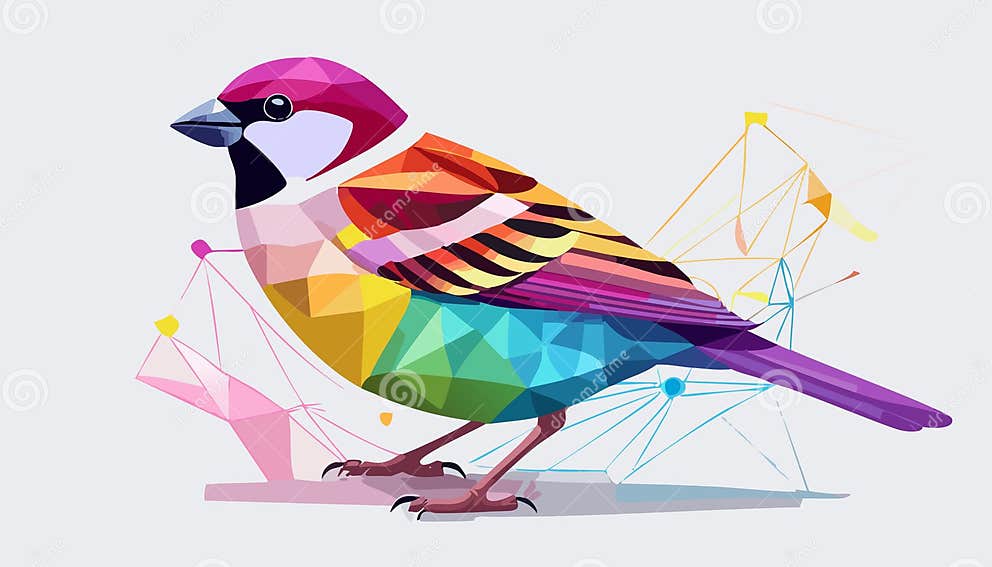 Design of Colorful Sparrow on White Background. Stock Illustration ...