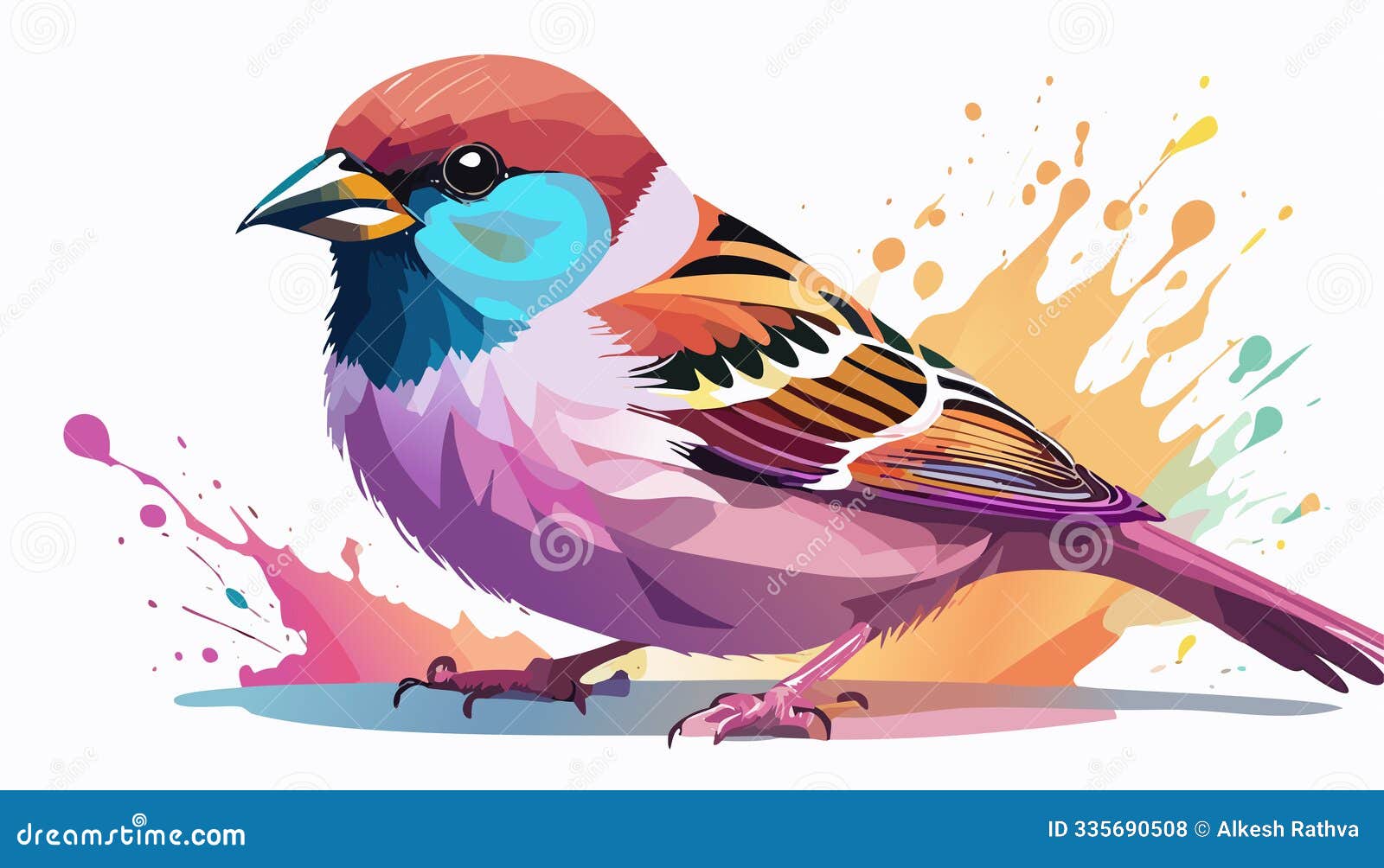 Design of Colorful Sparrow on White Background. Stock Illustration ...