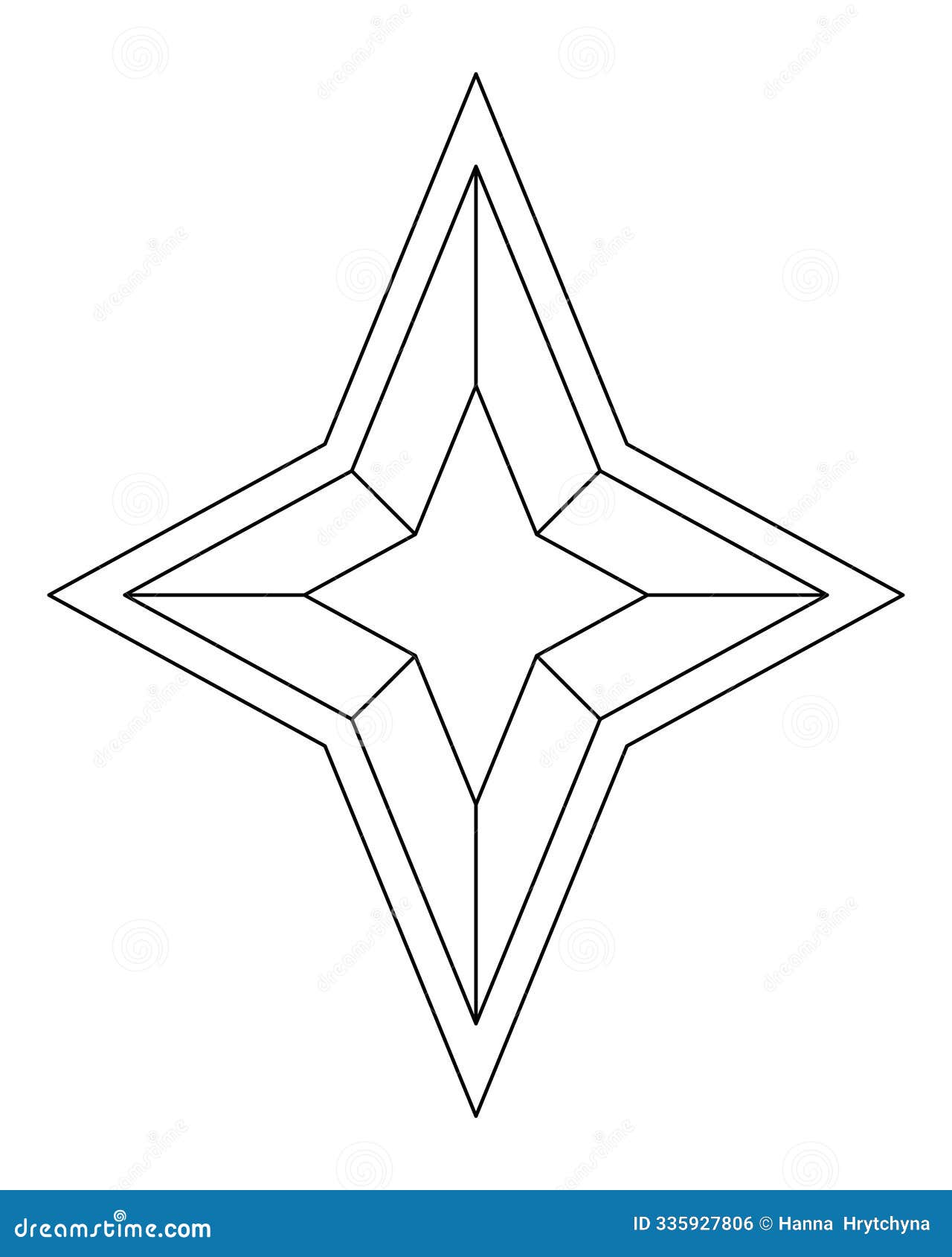 Four-pointed Star - Vector Linear Drawing for Coloring, Logo or ...