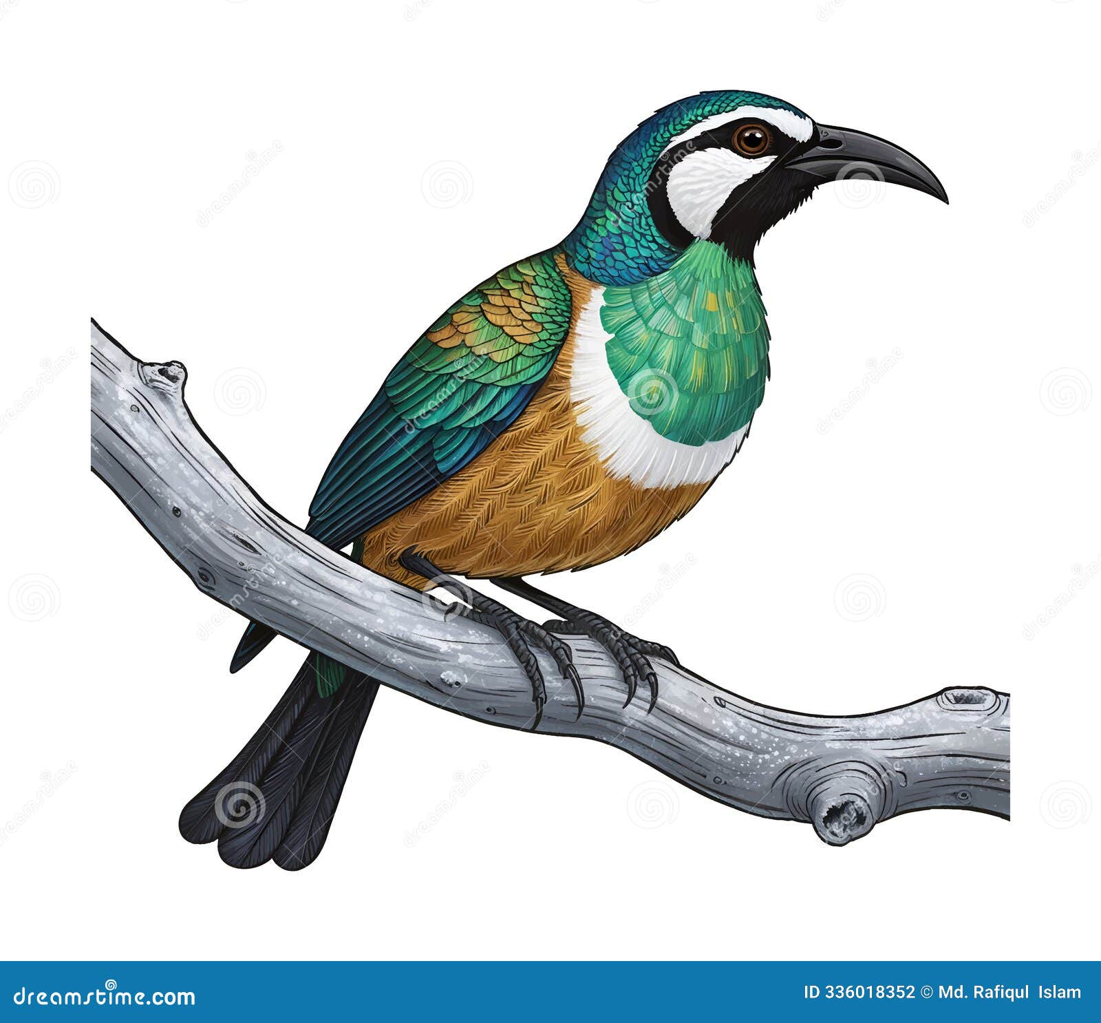 Long Lips Bird Green and Brawn Color with a Black Beak Sits on a Branch ...