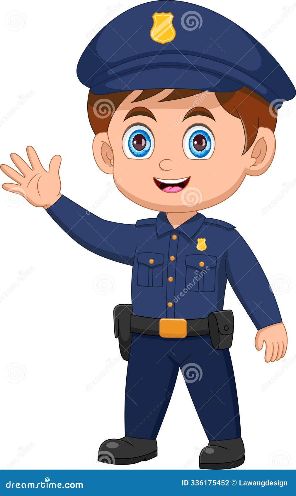 Cartoon police boy waving stock illustration. Illustration of baton ...