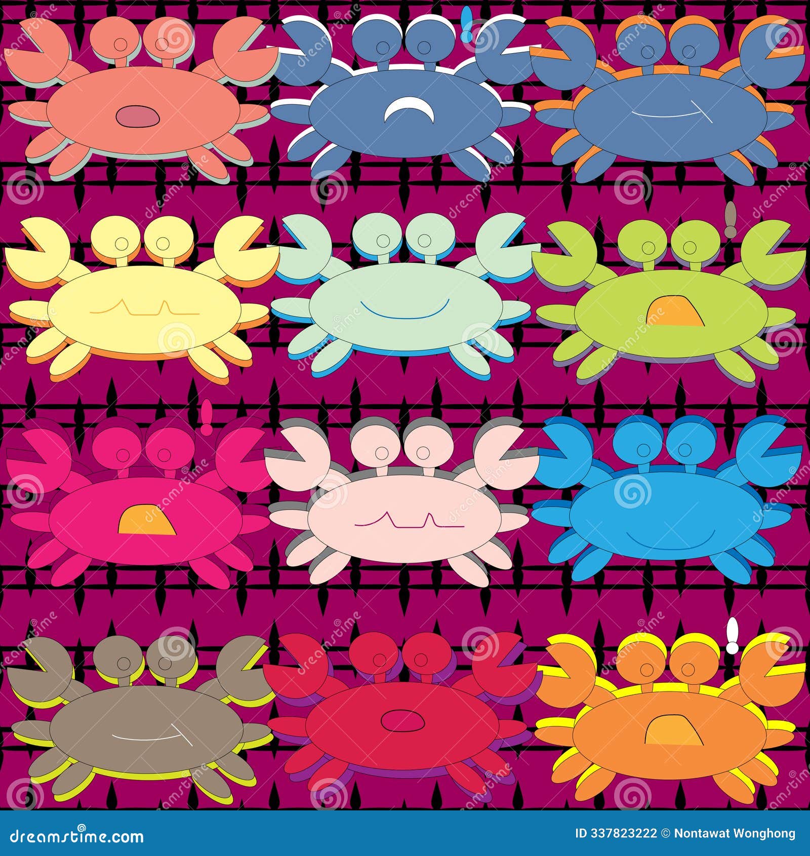 Seamless Pattern Illustration of Cartoon Crabs Stock Vector ...