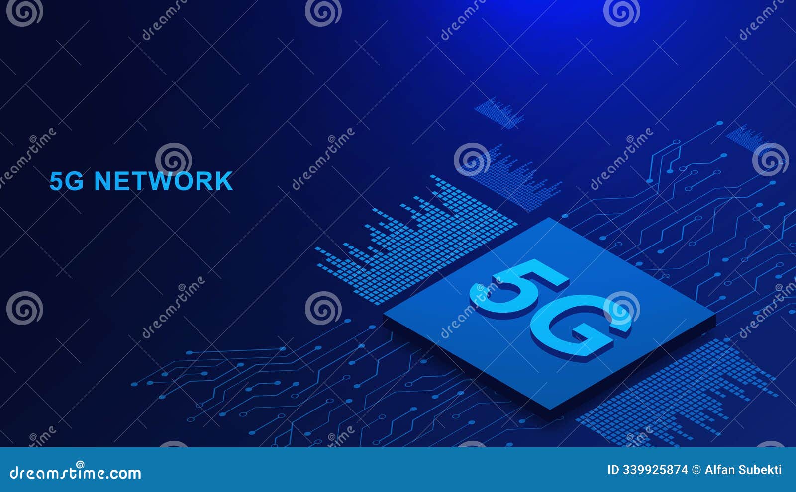 5G Network with Microchip and Electronic Circuit Board Isometric Stock ...