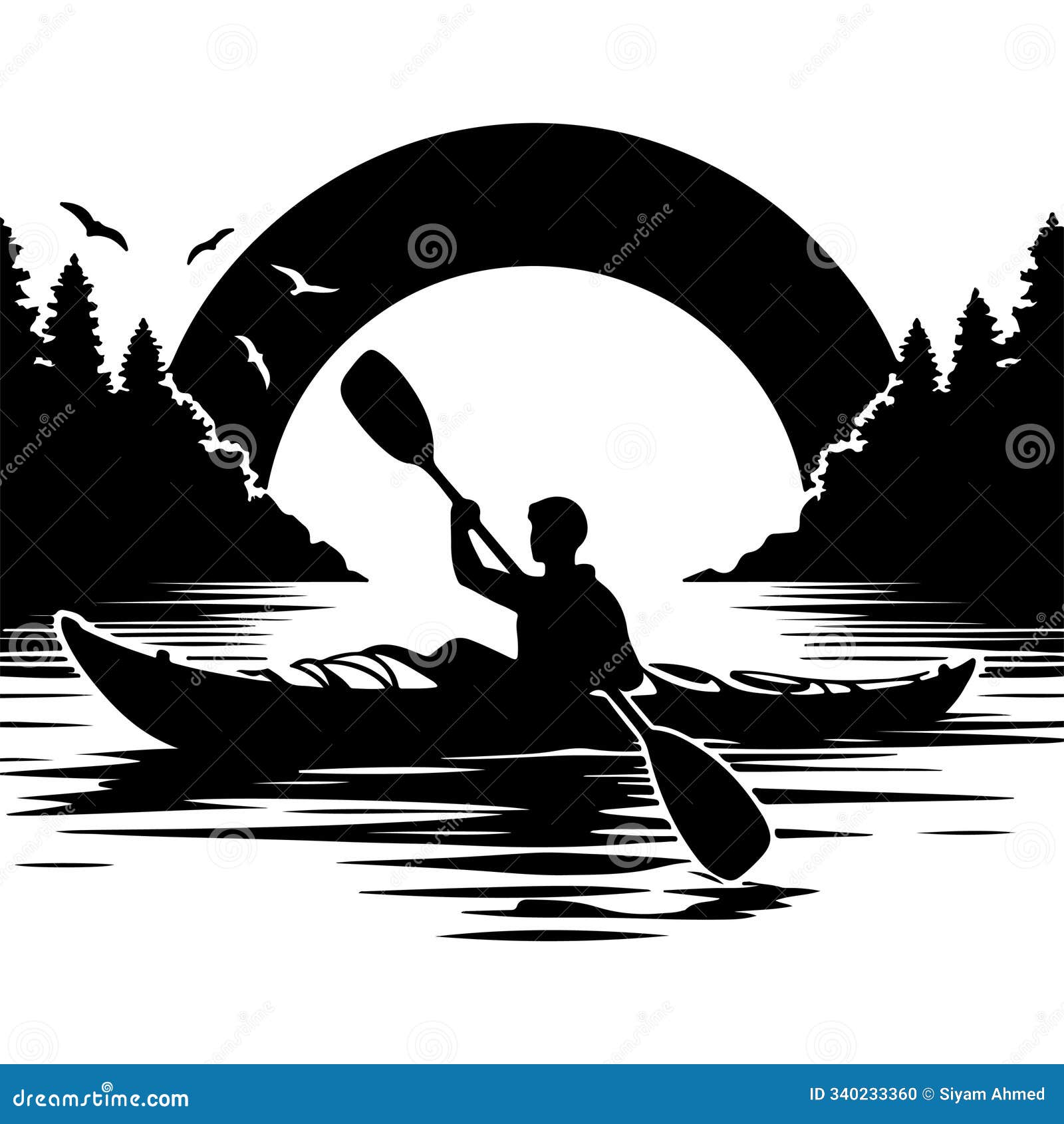 A Vector Silhouette Kayaking. Stock Vector - Illustration of cartoon ...