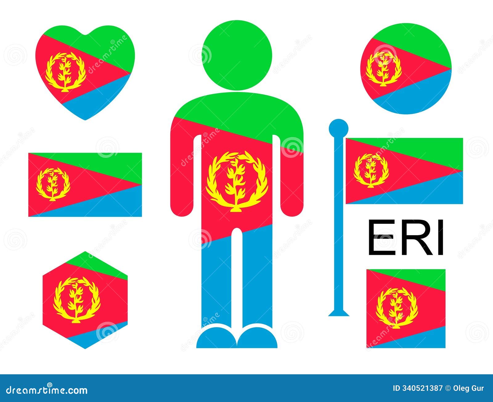 Eritrean Flag Heart Shaped Map Pointer Layout Vector Illustration