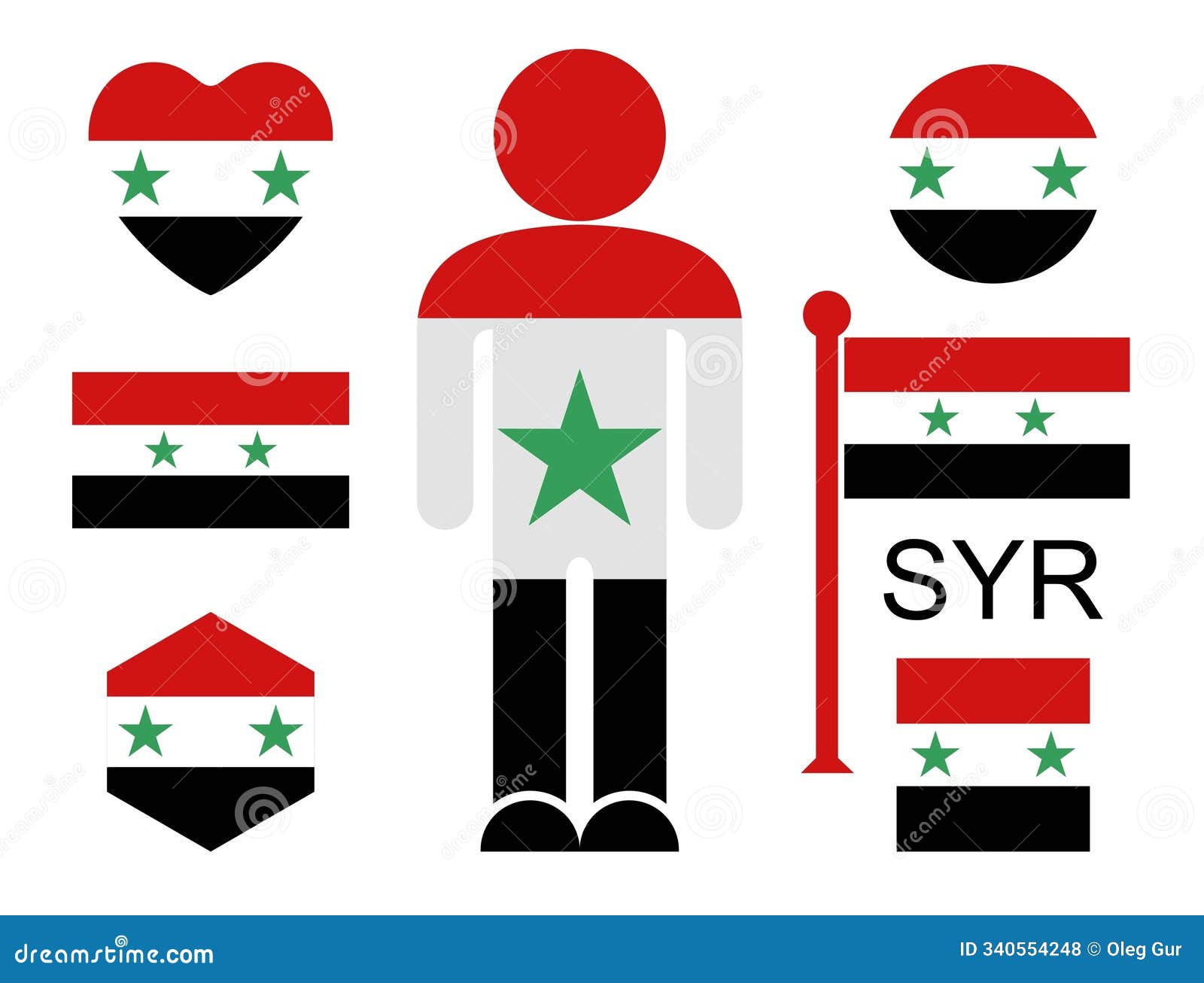Syrian Flag Set. Isolated Syrian Flag on White Background Stock ...