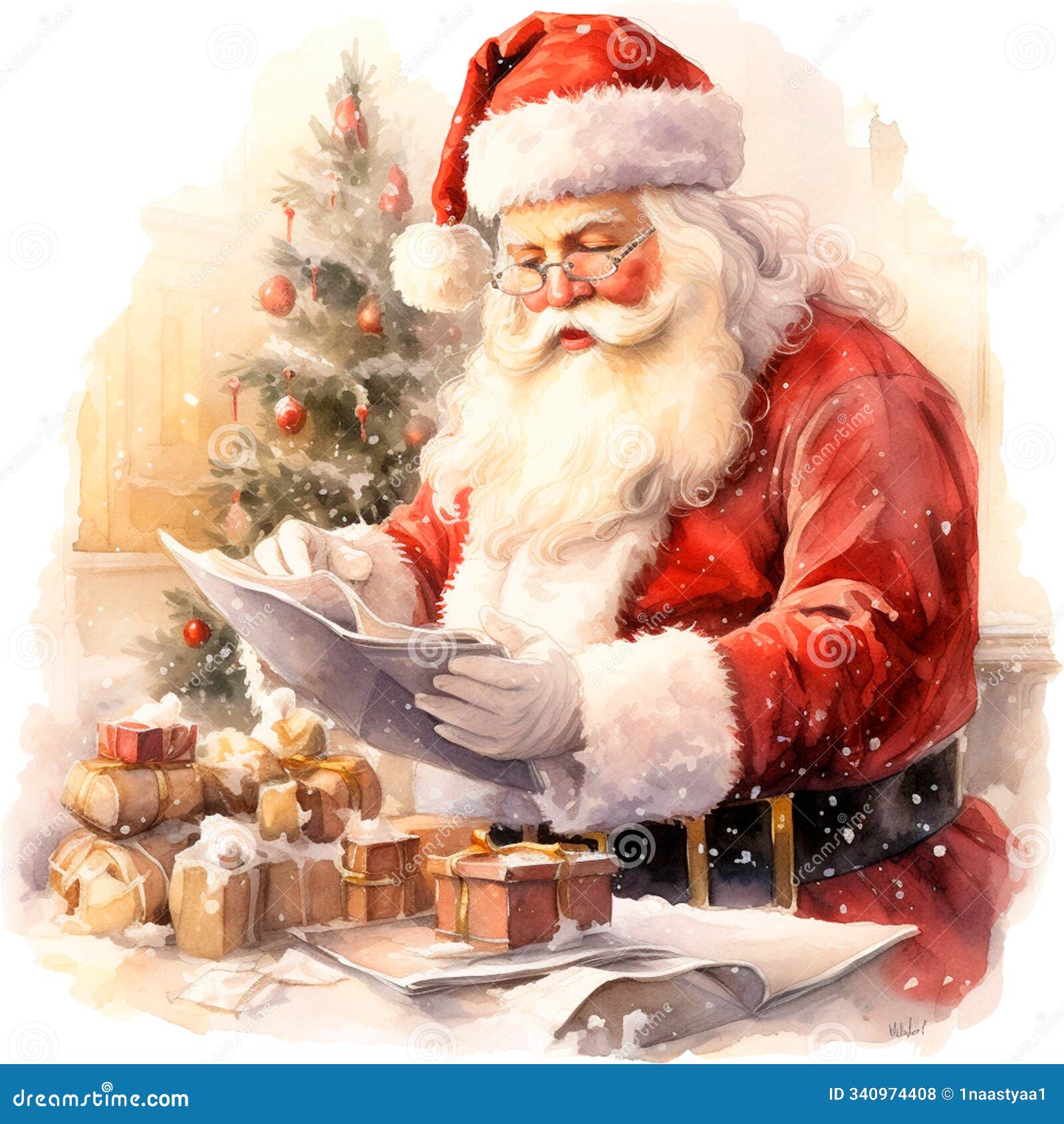Santa Reading Letters, Cozy Atmosphere Stock Illustration ...