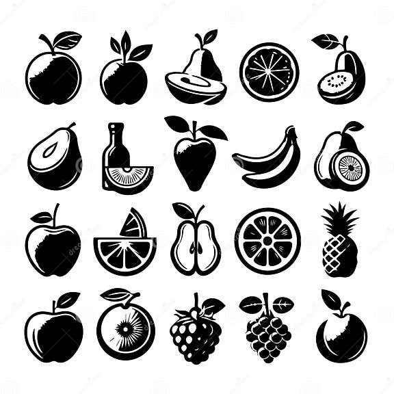 Fresh Fruit Still Life Vector, Lemon Silhouette Set, Delicious Fruits ...