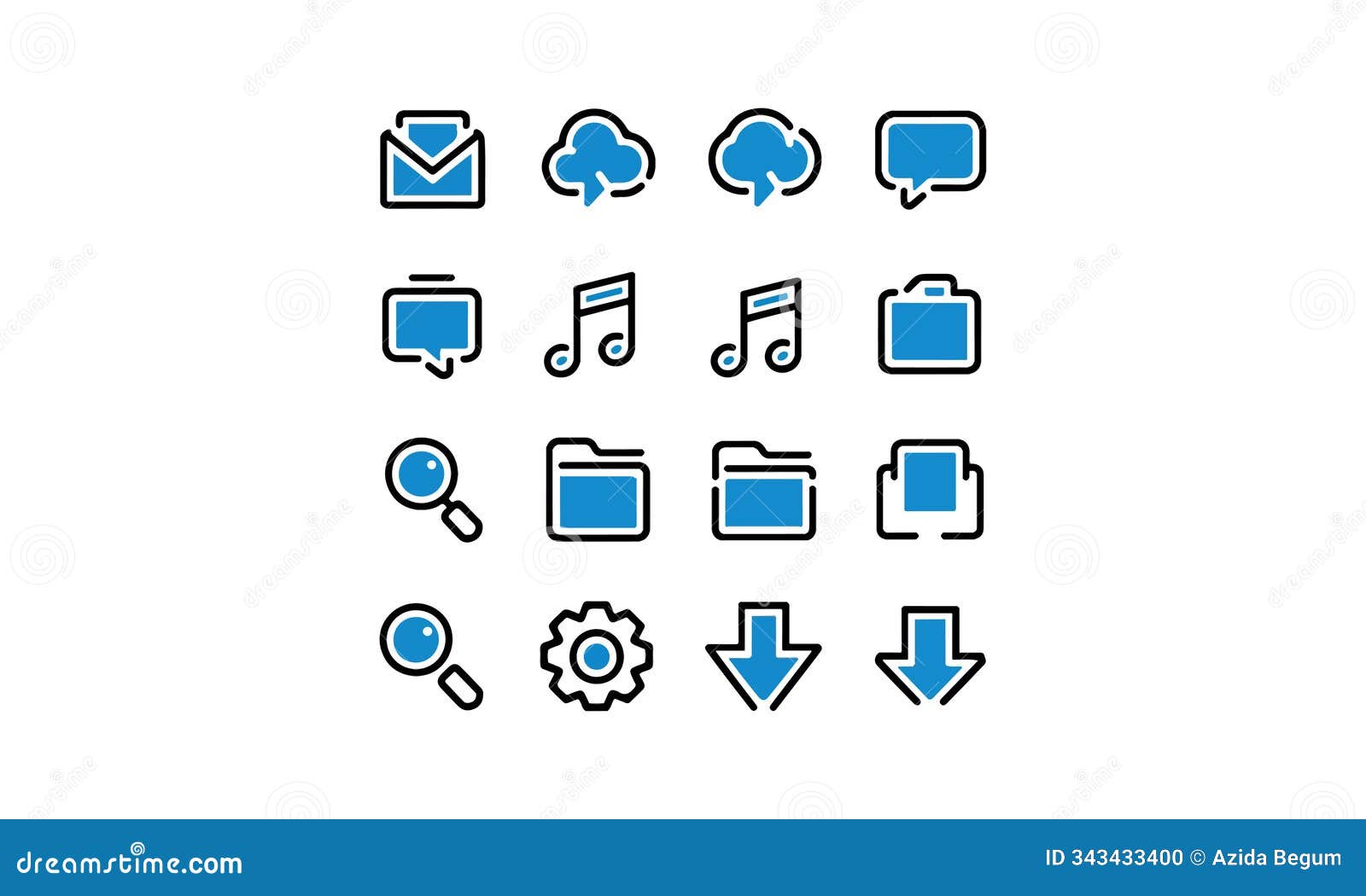 Vector Set of Communication and Cloud Storage Icons in Blue and Black ...