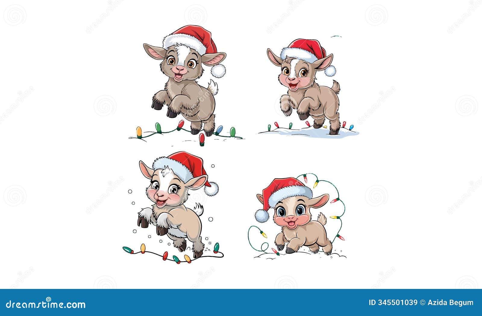 Adorable Christmas Goats in Santa Hats Playing with Festive Lights in ...