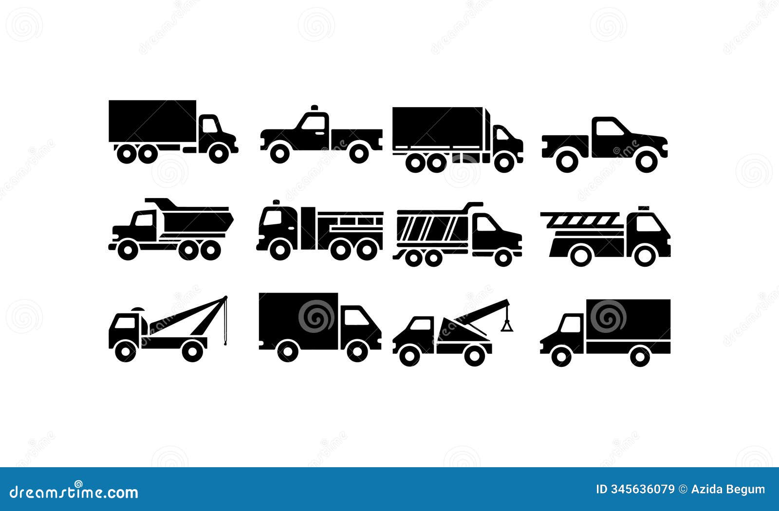 Set of Truck and Utility Vehicle Silhouettes in Black Icons Stock ...