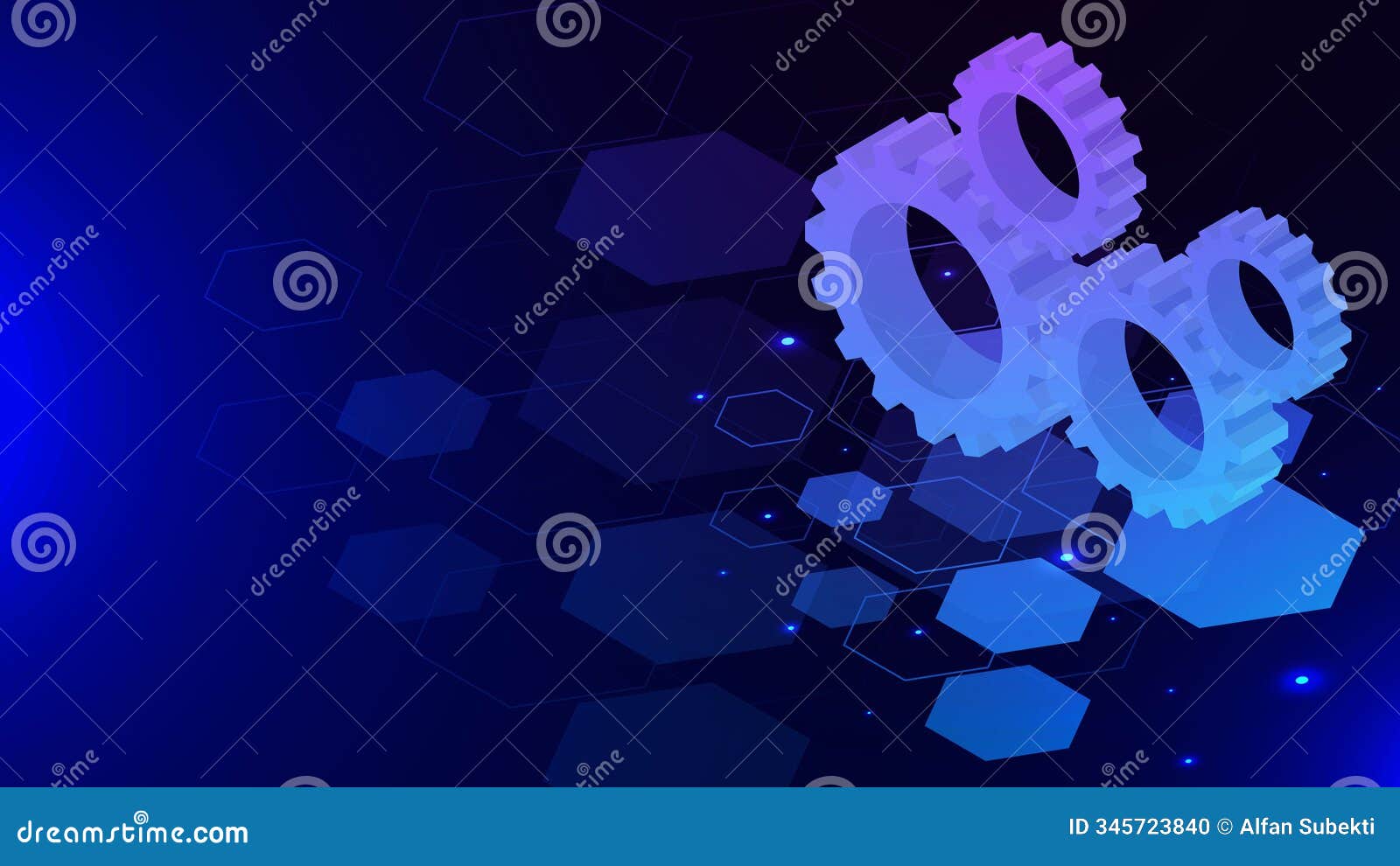 Gear and Cogs Wheel Isometric on Hexagons and Glowing Particles ...