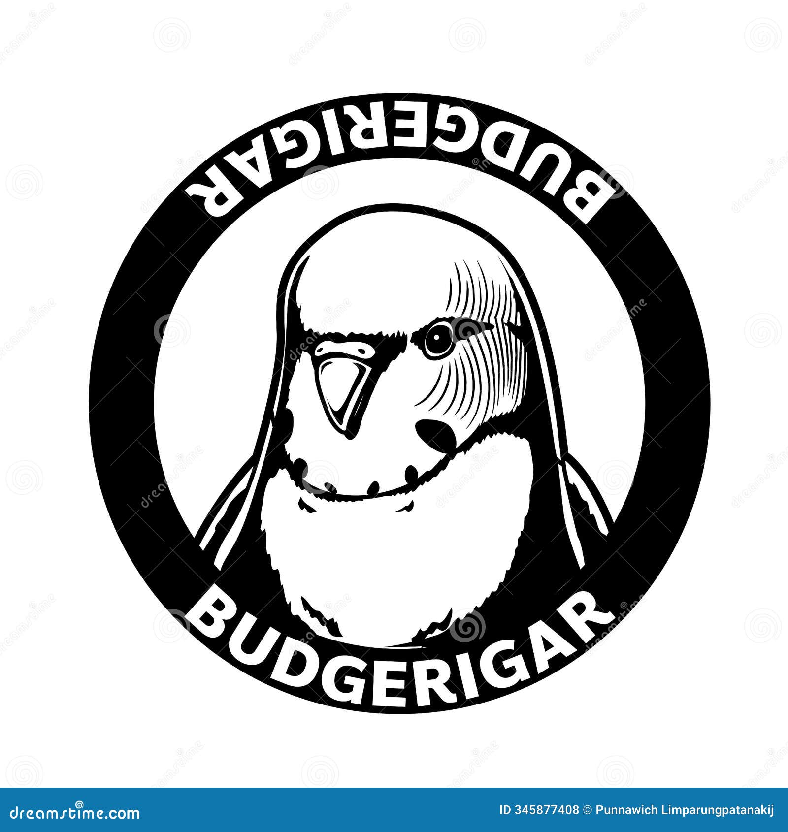 Budgerigar Parrot Bird Black and White Monochrome Head Logo Icon Vector ...