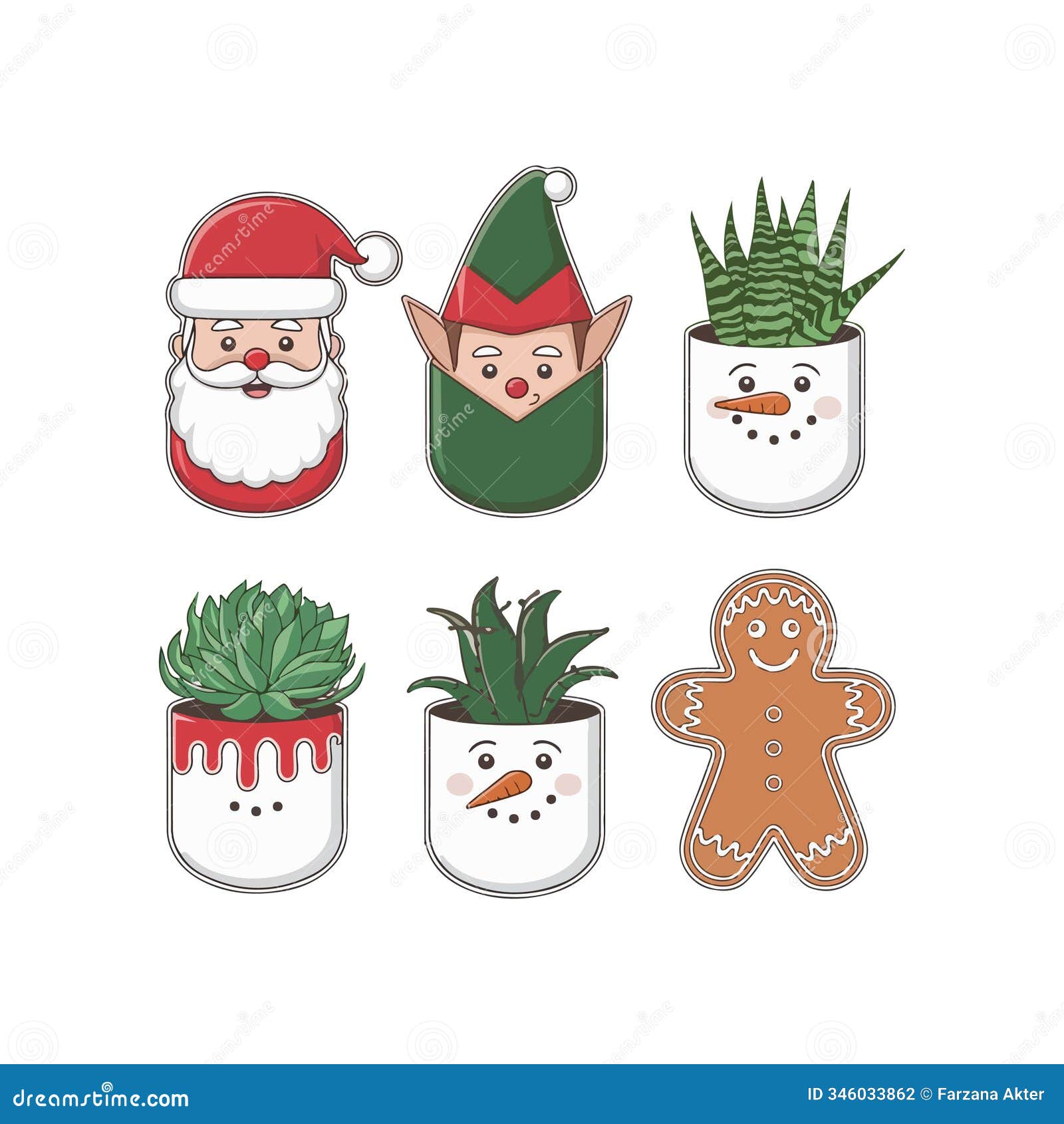 Style Design of Four Cartoonish Plant Pots with Holiday Themes. Stock ...